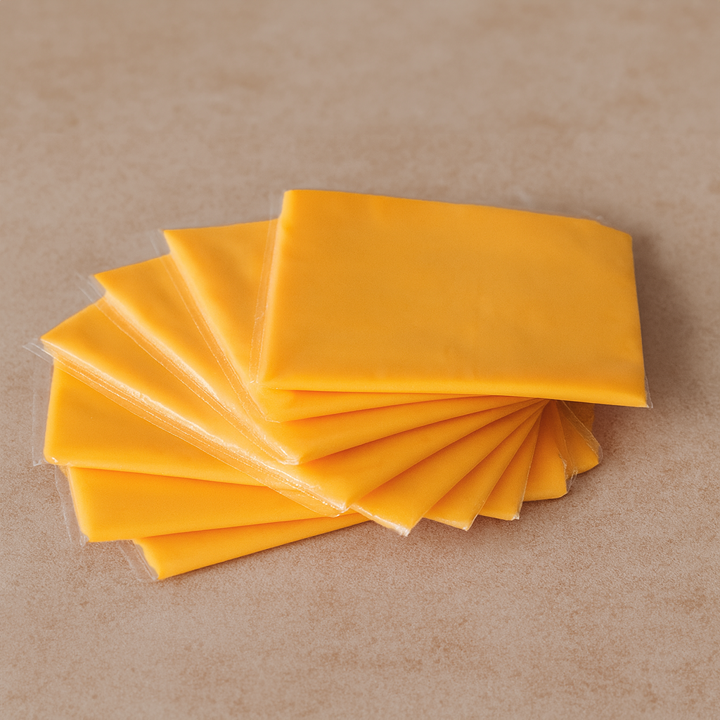 Yellow Burger Cheese Slices – 1kg Sliced Cheese for Burgers – Aangan Dairy